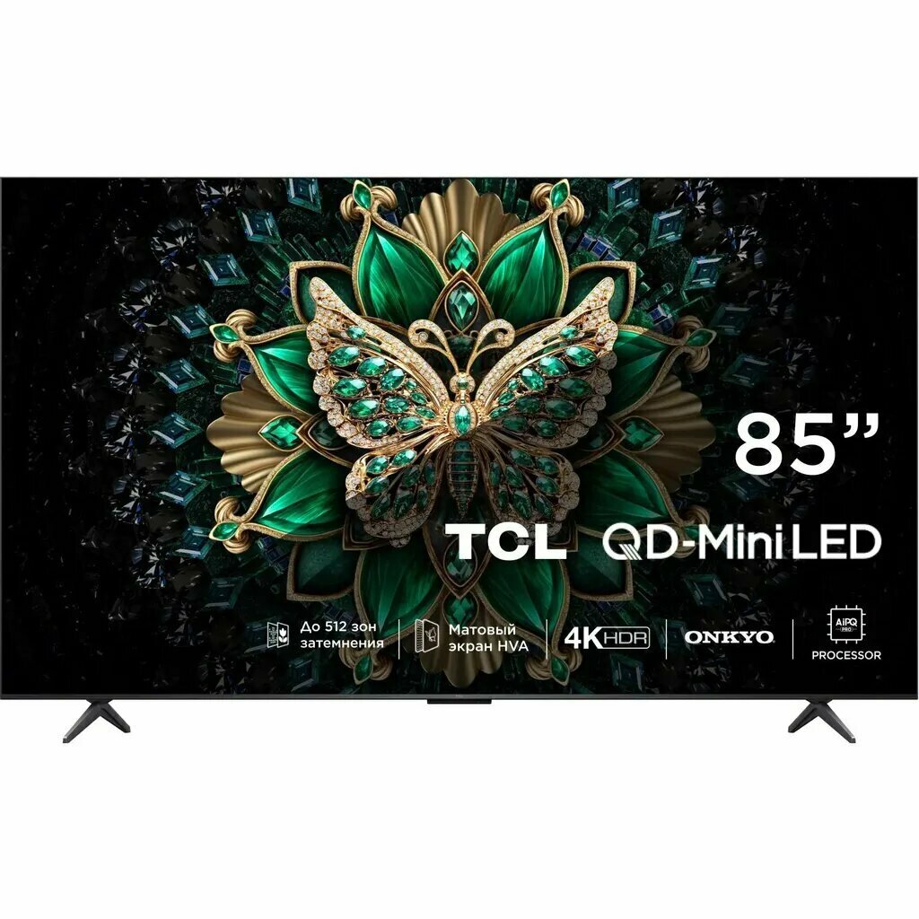 85" Телевизор TCL 85C6K QD-Mini LED QLED, 4K Ultra HD, смарт ТВ, Google TV, черный