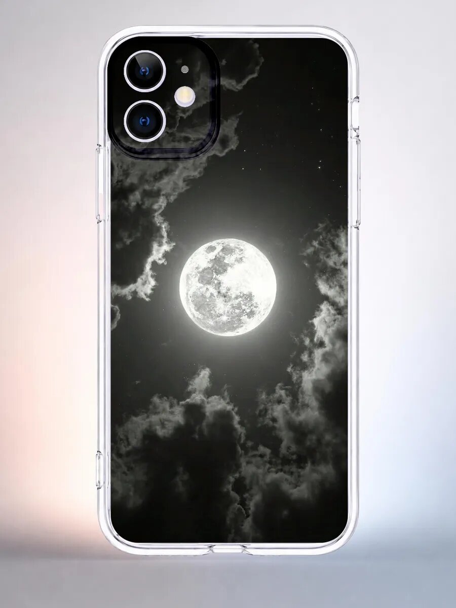 Чехол iPhone 11 луна в облаках силиконовый