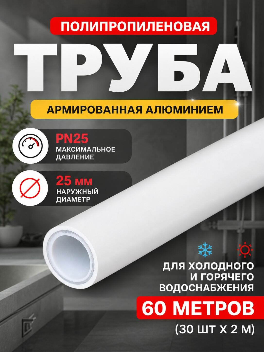Комплект 30 шт. РВК Труба PROFI PPR/Al/PPR PN25 SDR6 D25 2м