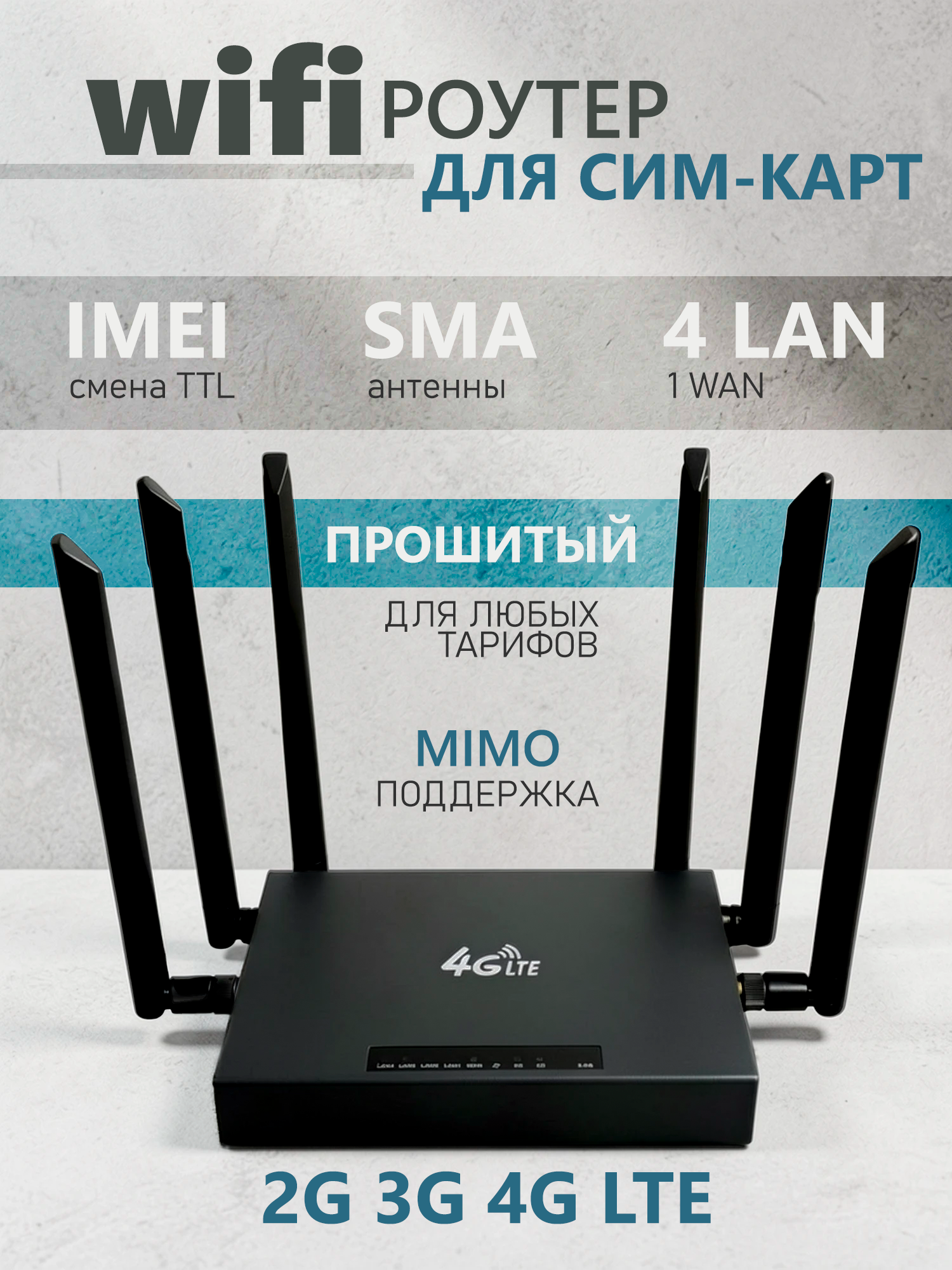 3G 4G Wi-Fi роутер слот для сим карт всех операторов CPE ED128 300 Мбит/с, 2,4 ГГц 1хWAN, 4хLAN, съёмные SMA антенны