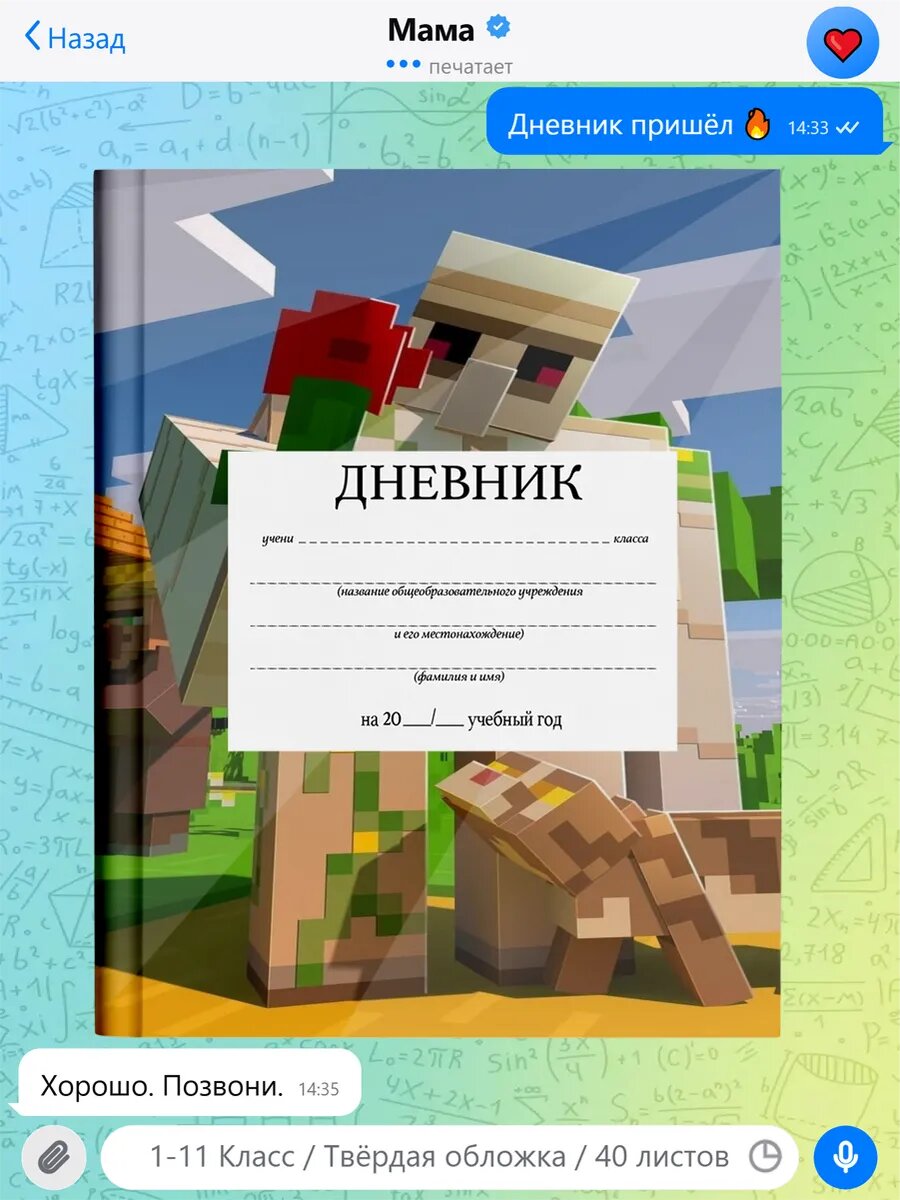 Школьный дневник с принтом Майнкрафт