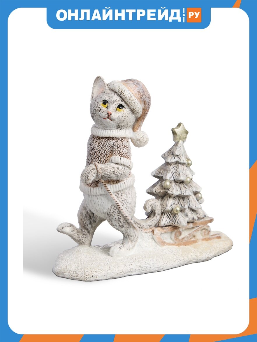 Статуэтка Lefard "котик с елочкой", 13х5,5х11,5 см.