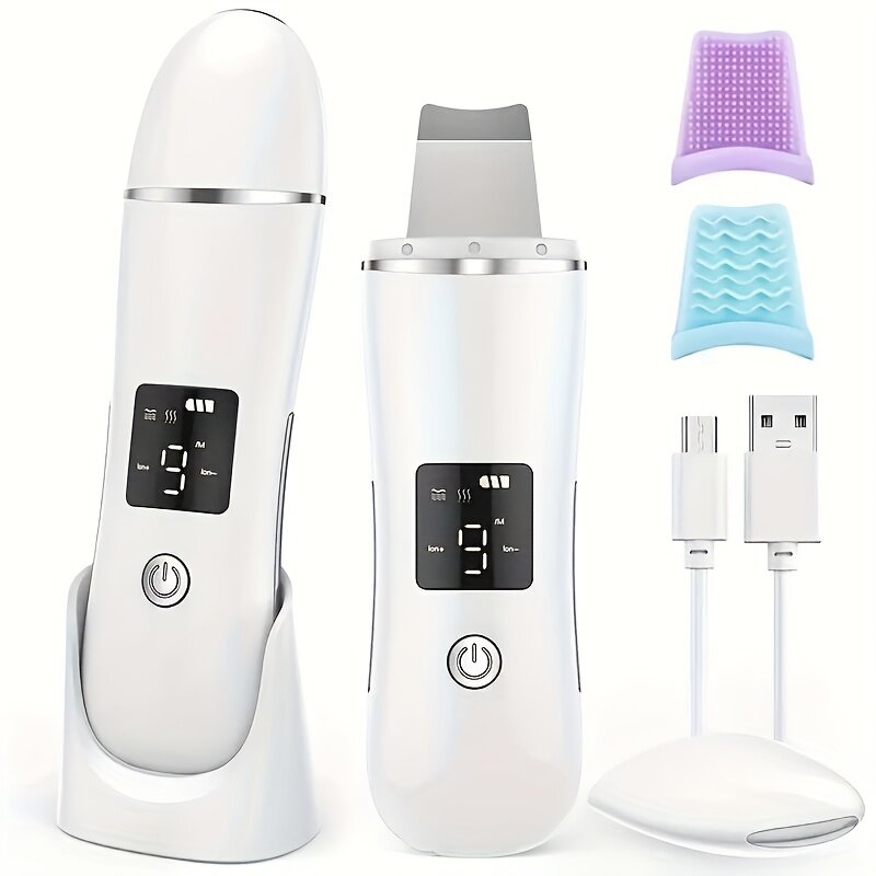 Электрическая очищающая щетка для лица портативная с зарядкой от USB и цифровым дисплеем, белого цвета, для глубокого очищения пор и снятия макияжа