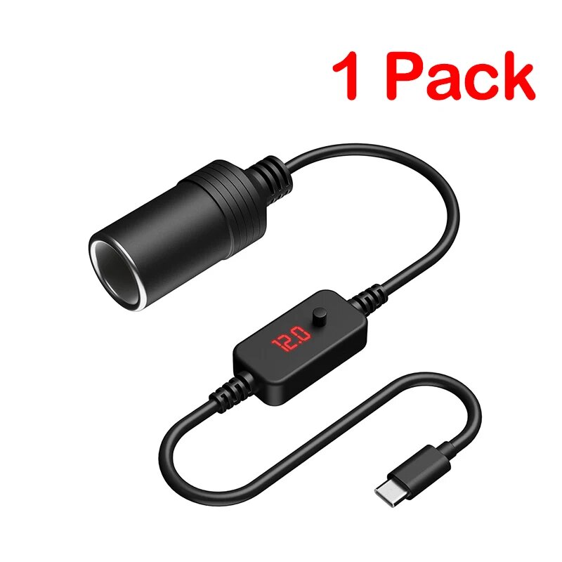 Адаптер гнезда прикуривателя USB C «папа» на 12 В, 12 Вт, макс, кабель-переходник «мама», регулируемый 9 В, 12 В, 15 В, 20 В для приборной панели