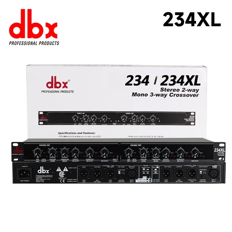 Профессиональный стерео кроссовер dbx 234XL, 2-полосный стерео / 3-полосный моно режим, с балансными входами/выходами, для концертных залов и акустических систем