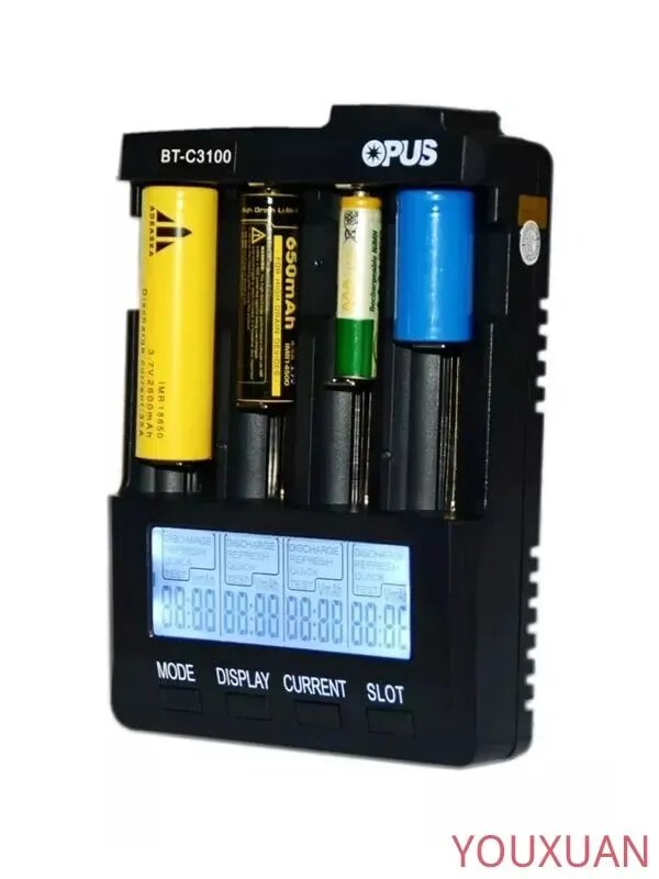 OPUS BT-C3100 V2 Универсальное зарядное устройство для аккумуляторов с 4 слотами и ЖК-дисплеем