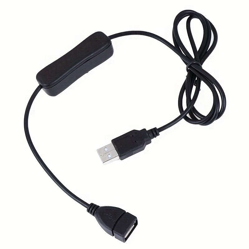 Удлинительный кабель USB с тумблером 100 см для систем 36 В, USB-вентиляторов, ламп и блоков питания, черный, 1 шт.