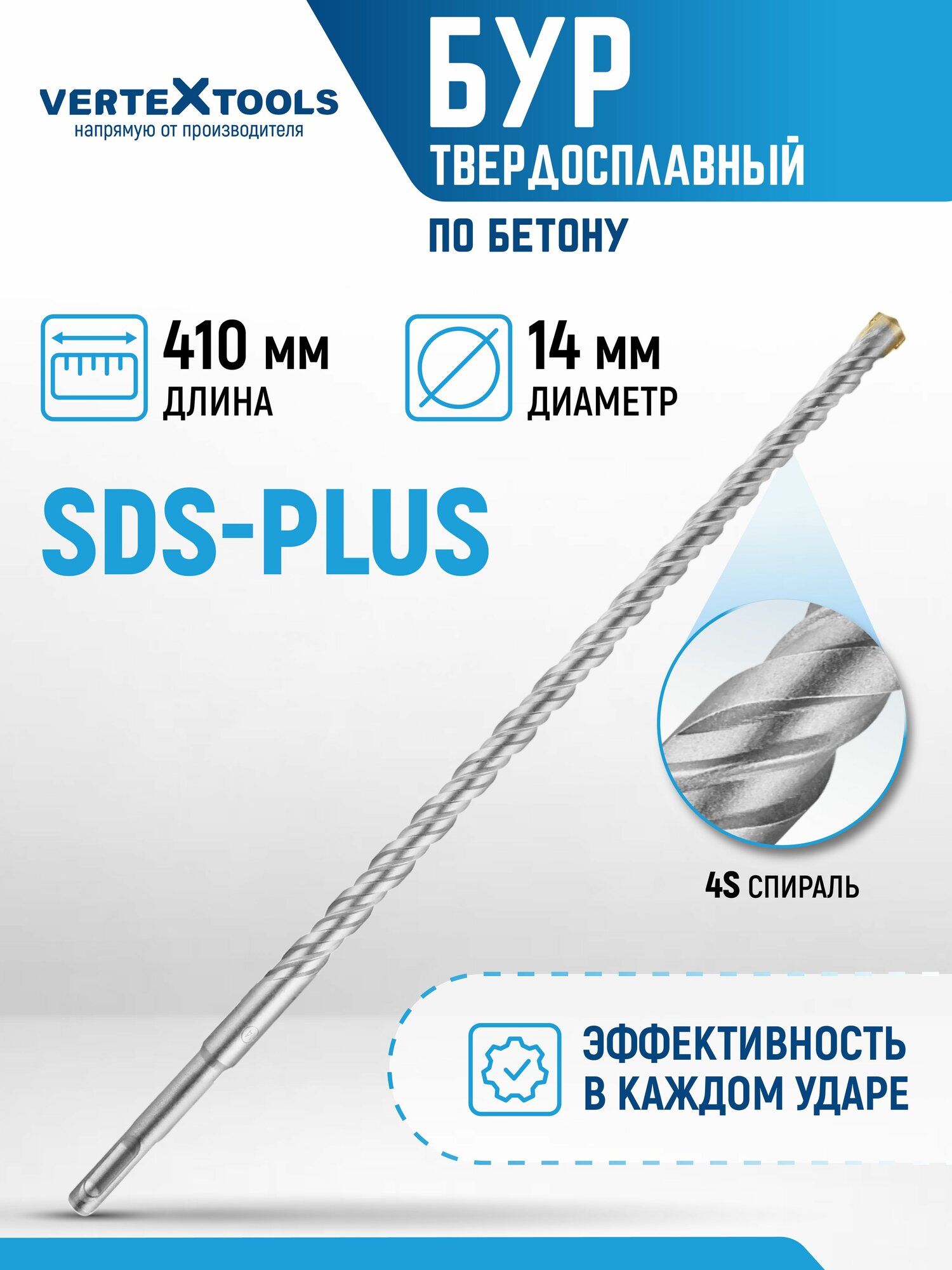 Бур для перфоратора 14Х410 мм SDS-plus