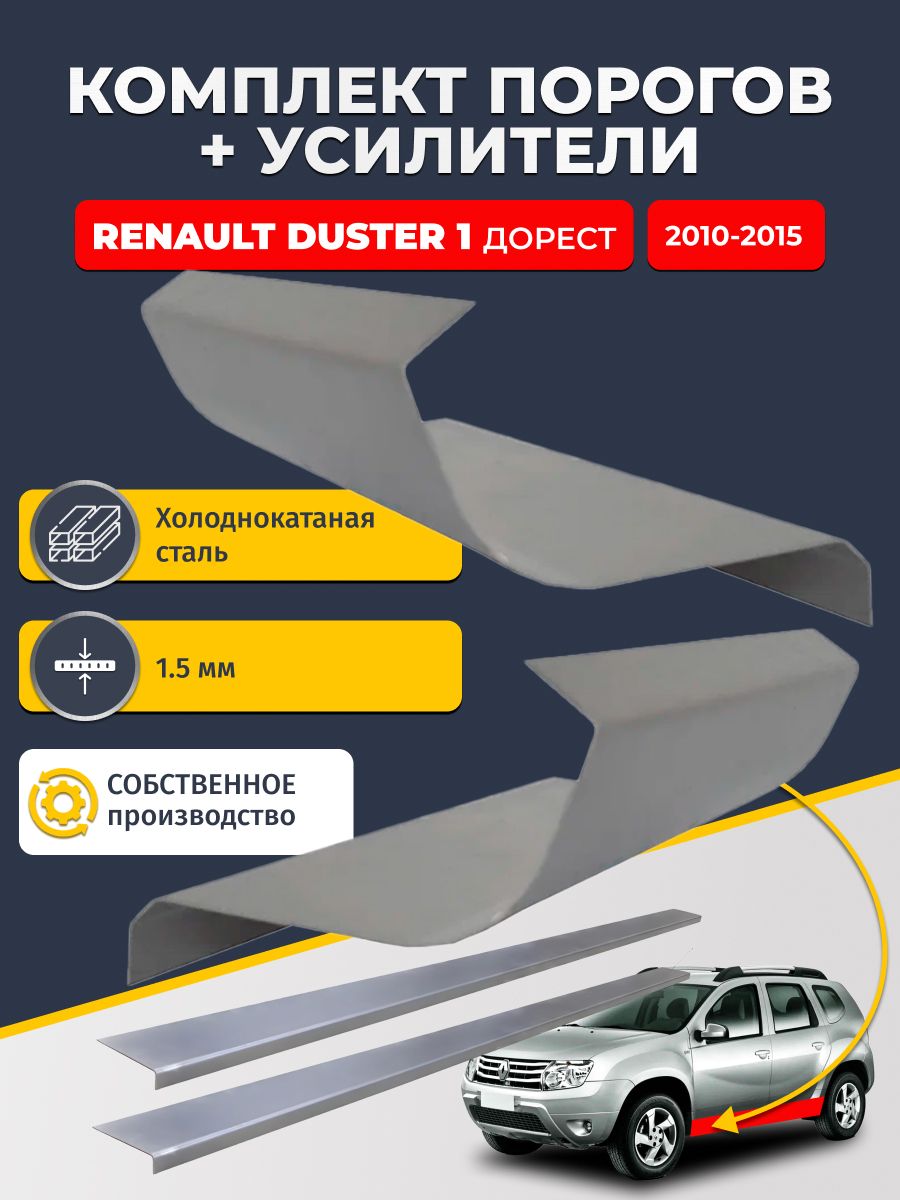 Ремонтные пороги комплект (2 шт.) и усилители (2 шт.), для Renault Duster дорест 2010-2015, холоднокатаная сталь 1.5 мм. (Рено Дастер 1), пороги и усилители. Кузовной ремонт.