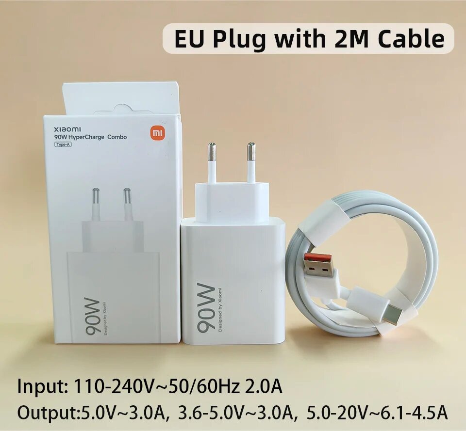 Оригинальное Зарядное Устройство XIAOMI 90W Turbo Fast Charging Adapter EU/US Для EU Plug Add 2M