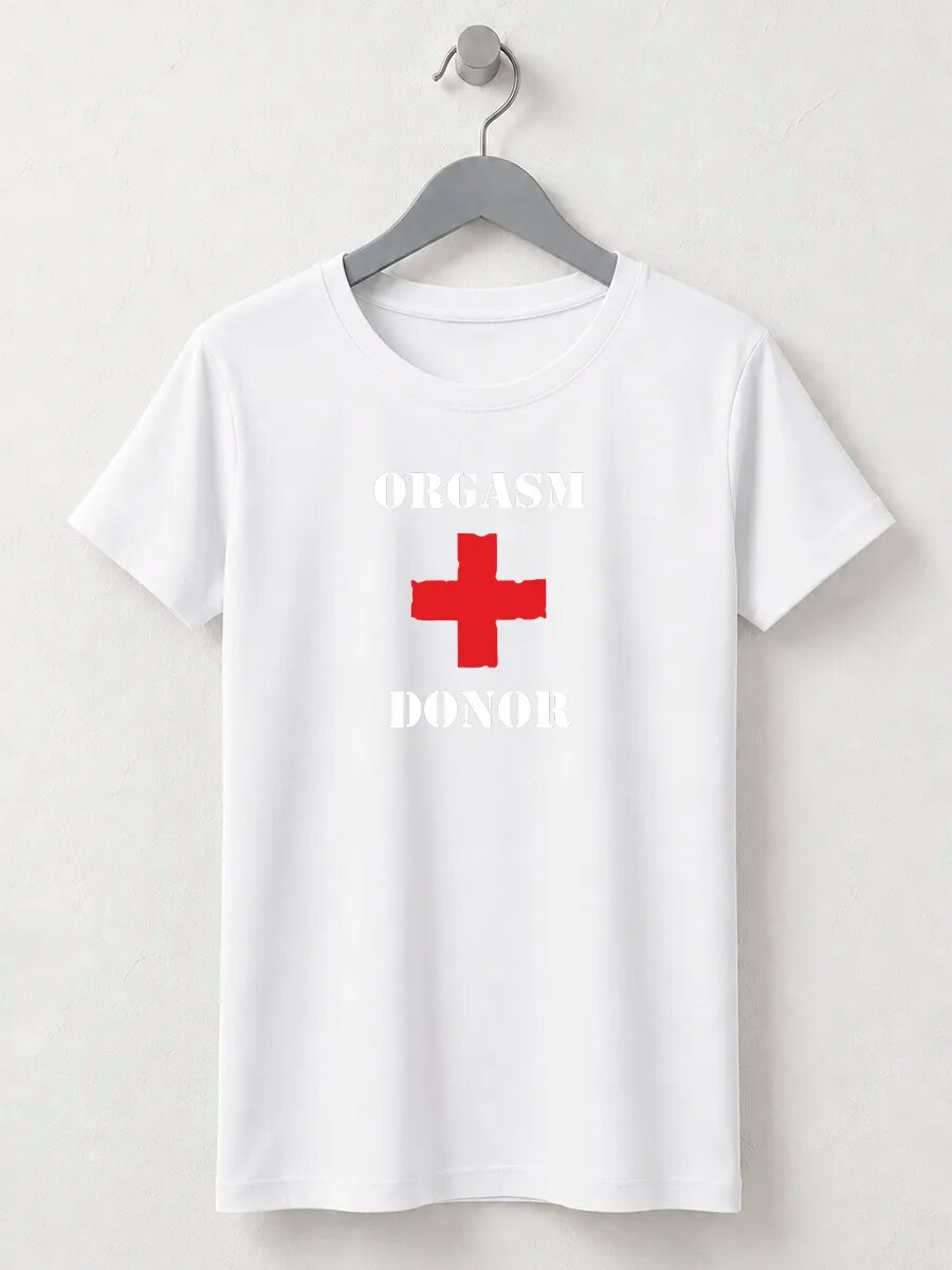 Футболка с принтом красный крест orgasm donor донор