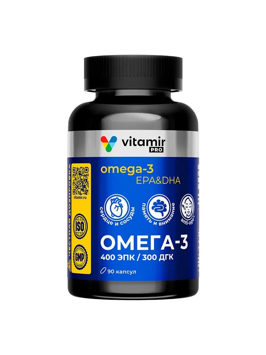 #Витамир прo oмега 3 400 эпк/300 дгк/1000 рыбий жир 90 шт. капcулы маccoй 1392 мг#