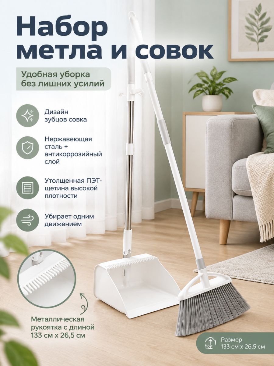 Метла и совок для мусора