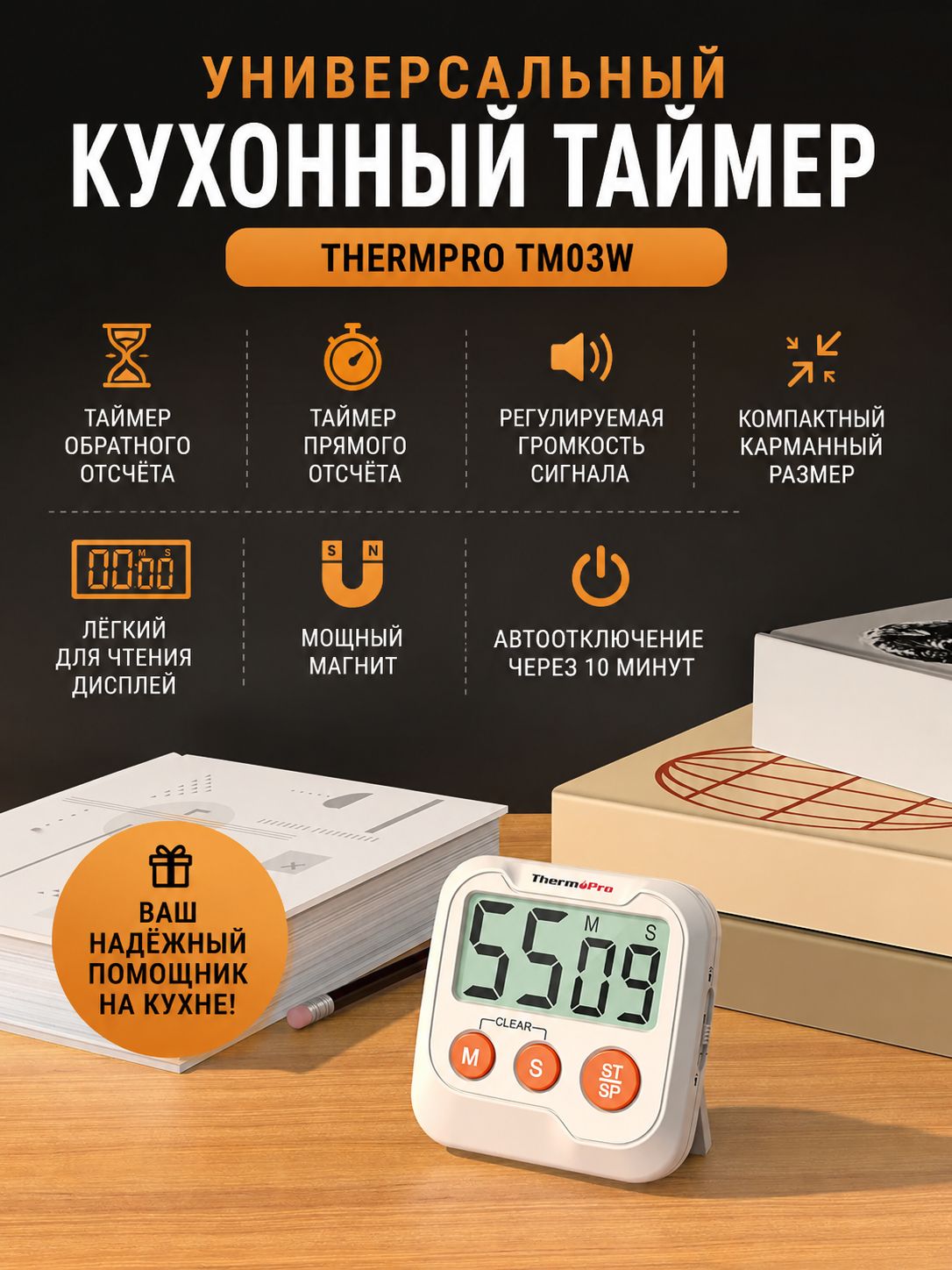 Универсальный кухонный таймер ThermPro TM03 — термощупы кулинарные