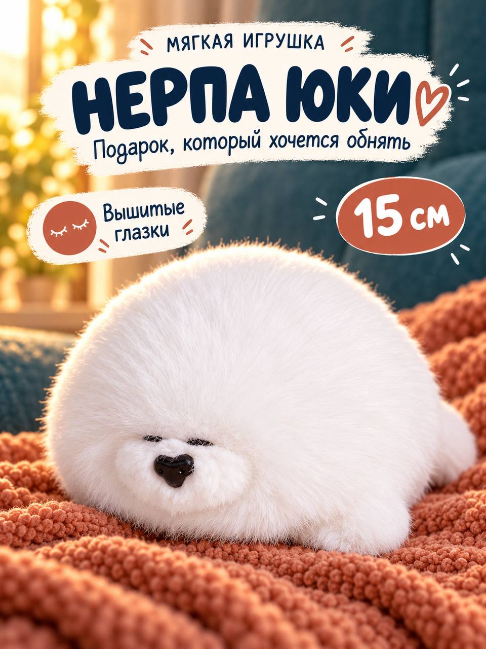 Мягкая игрушка нерпа Юки, белая,15 см
