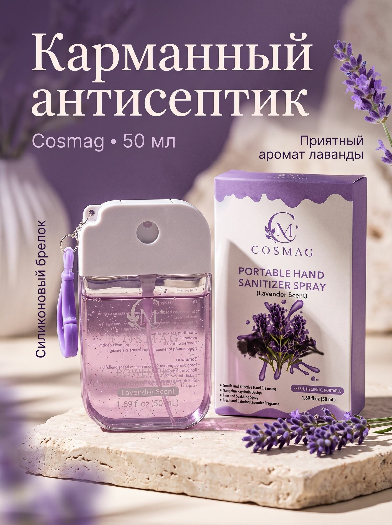 Антисептик санитайзер спрей для рук с брелком