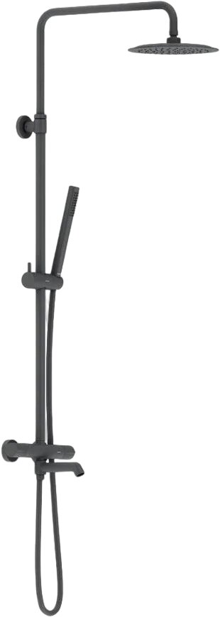 Душевая стойка Damixa Scandinavian Pure 936810300 со смесителем, термостатическим, черная, матовая, душевая система с тропическим душем, с изливом, с лейкой, латунная