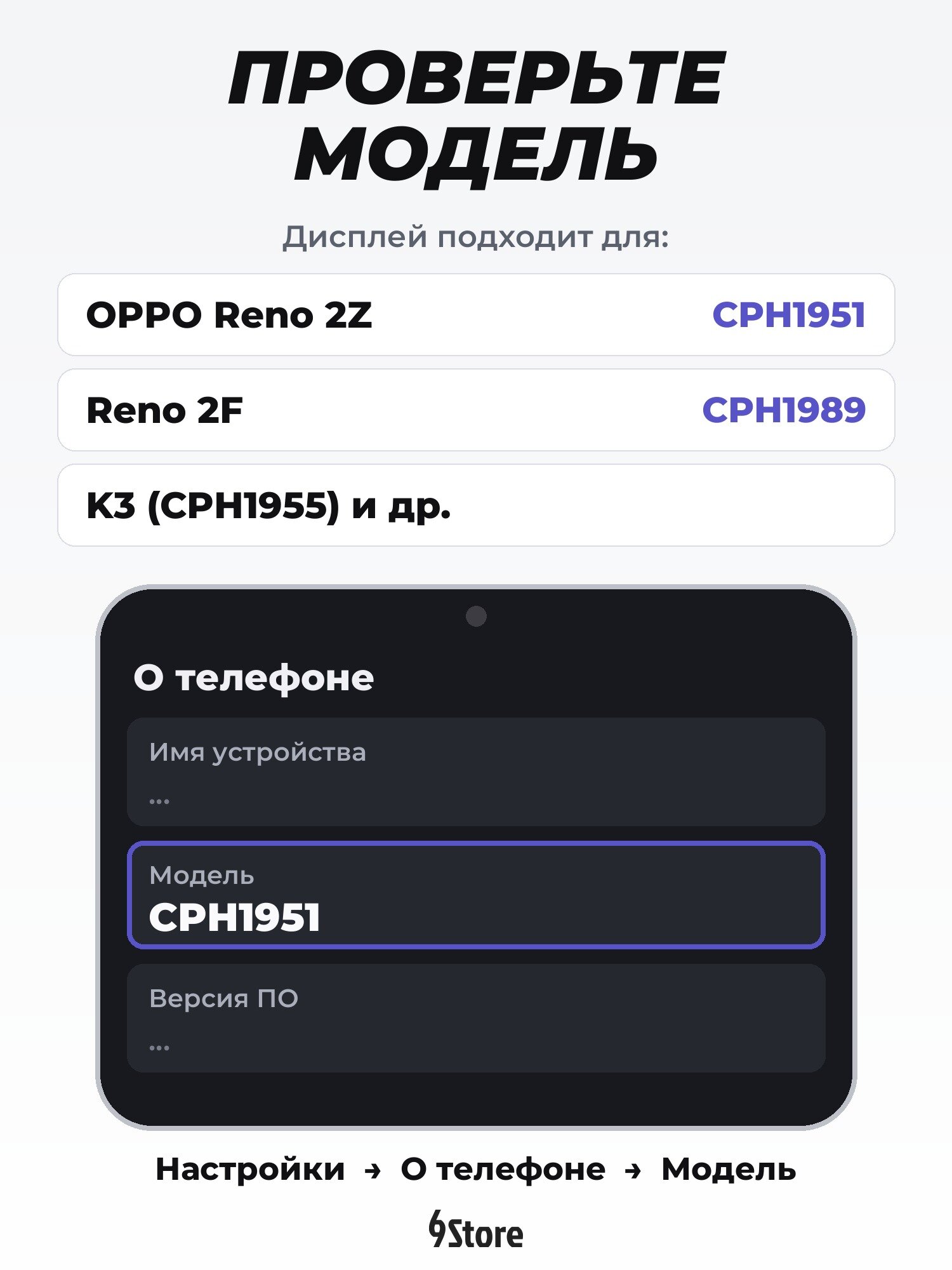 Дисплей для OPPO Reno 2Z (CPH1951) Reno 2F (CPH1989) K3 (CPH1955) и др. In-Cell, в сборе с тачскрином