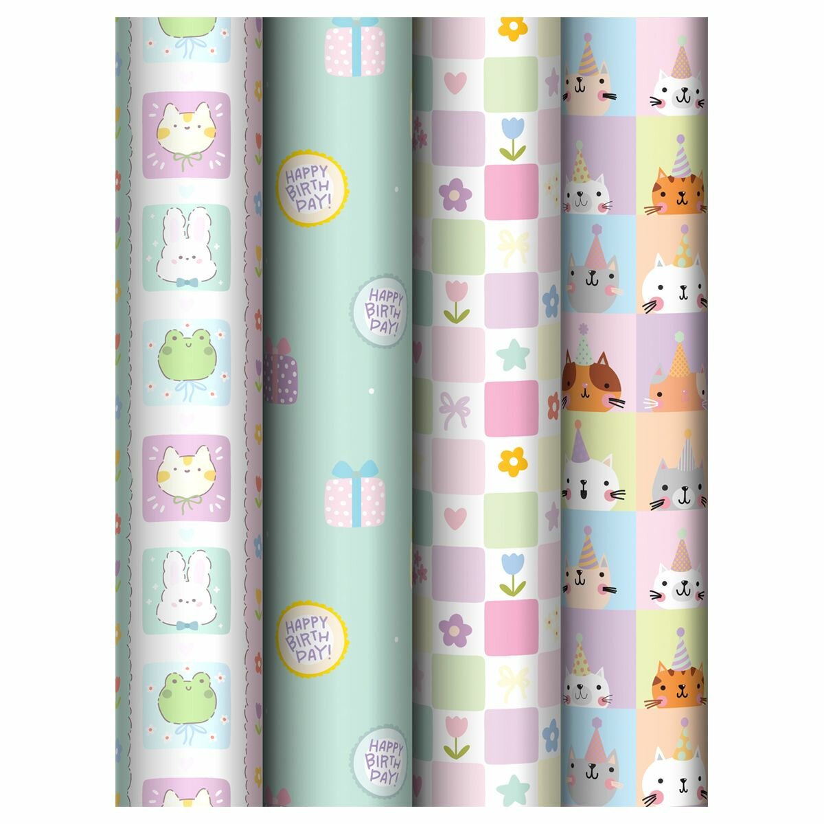 Упаковочная бумага глянцевая 70x100см, MESHU "Cute party", 80г/м2 4 дизайна (MS_66833)