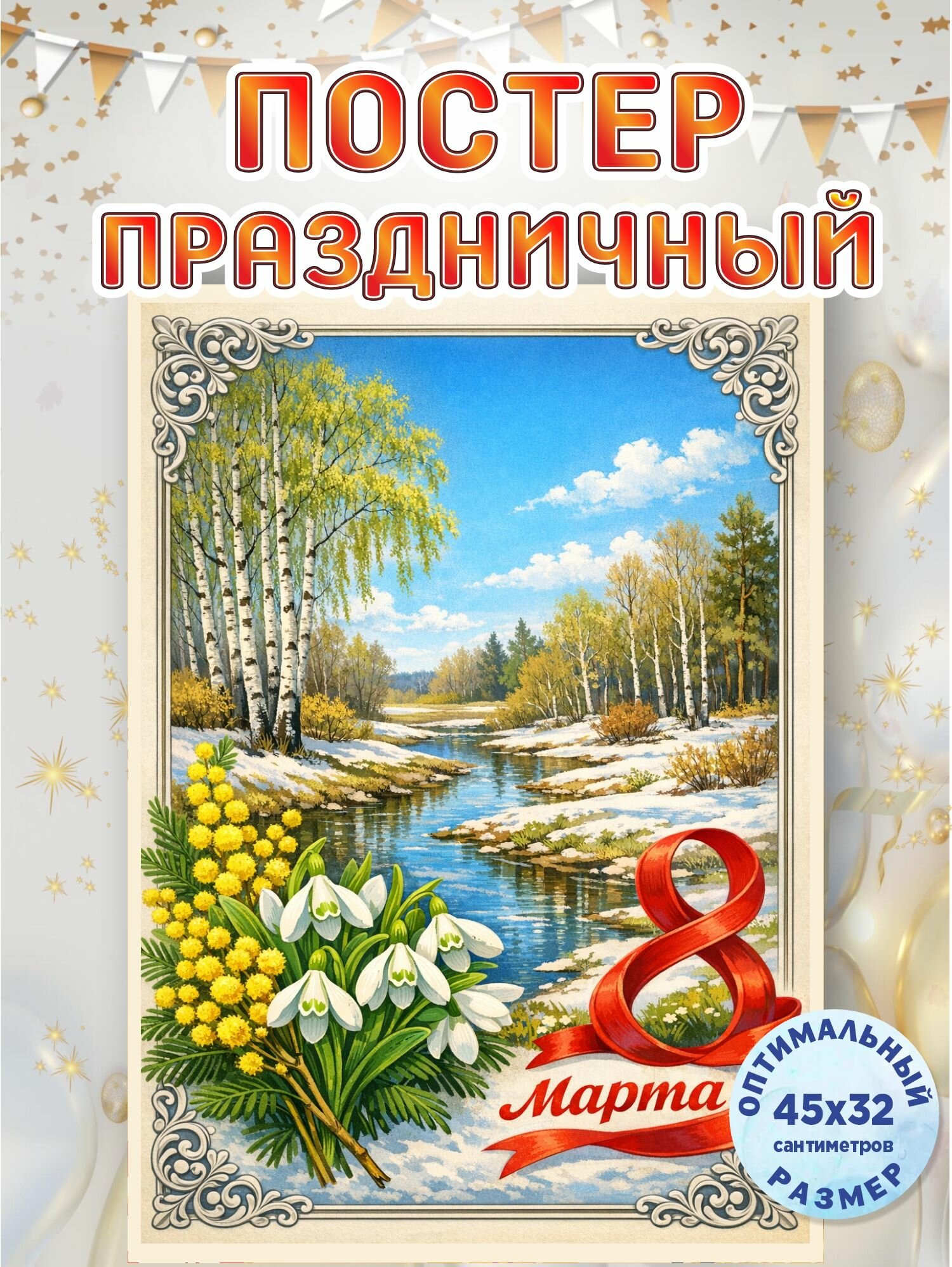 Плакат 8 Марта, Постер на женский день 32х45см