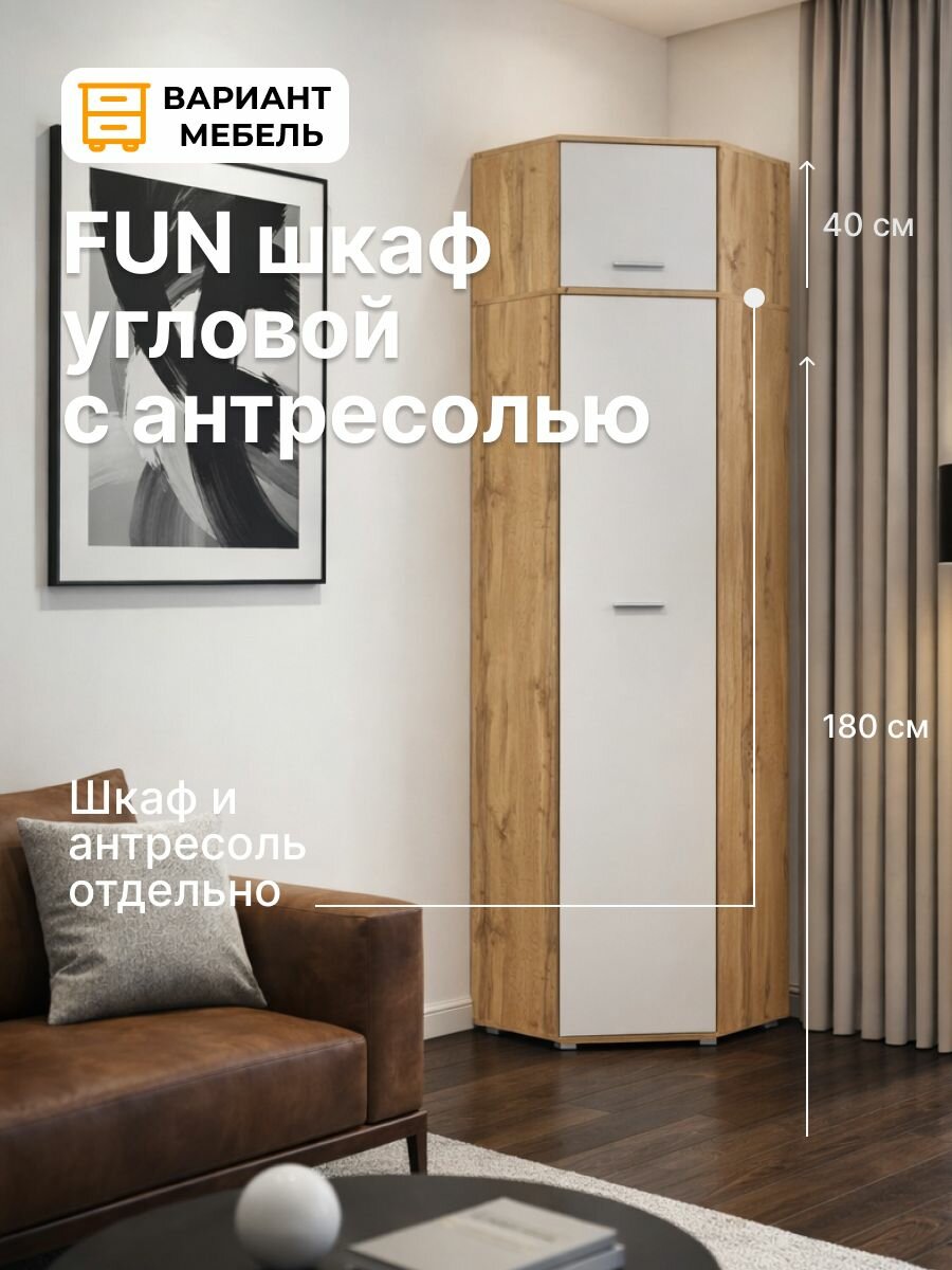Шкаф для одежды угловой распашной Freya дуб вотан с антресолью