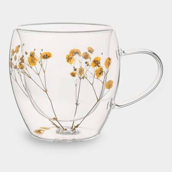 Кружка Anna Lafarg Wind-mystery 240 мл, стекло, с сухоцветами внутри, Желтые цветы (ANLAF-QL25-4)