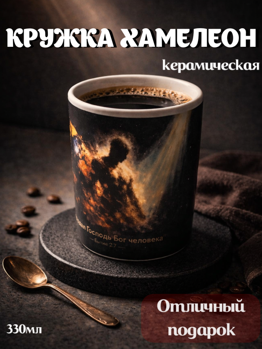 Кружка керамическая "Хамелеон" черная матовая для чая, для кофе, кружка с цитатами 330 мл