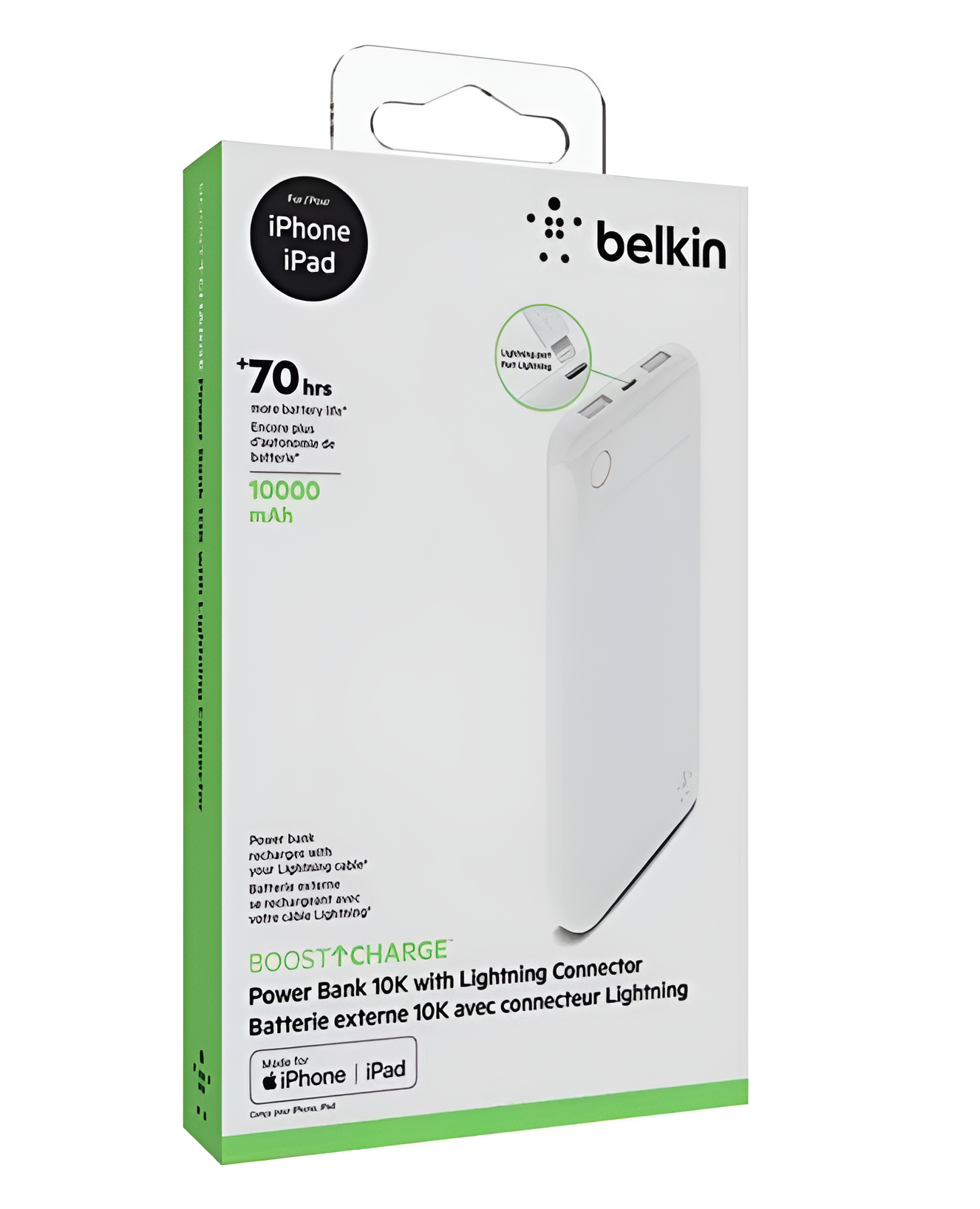 Внешний аккумулятор Belkin, Power Bank, 10000мАч, 18Вт, USB-А, USB-С, белый