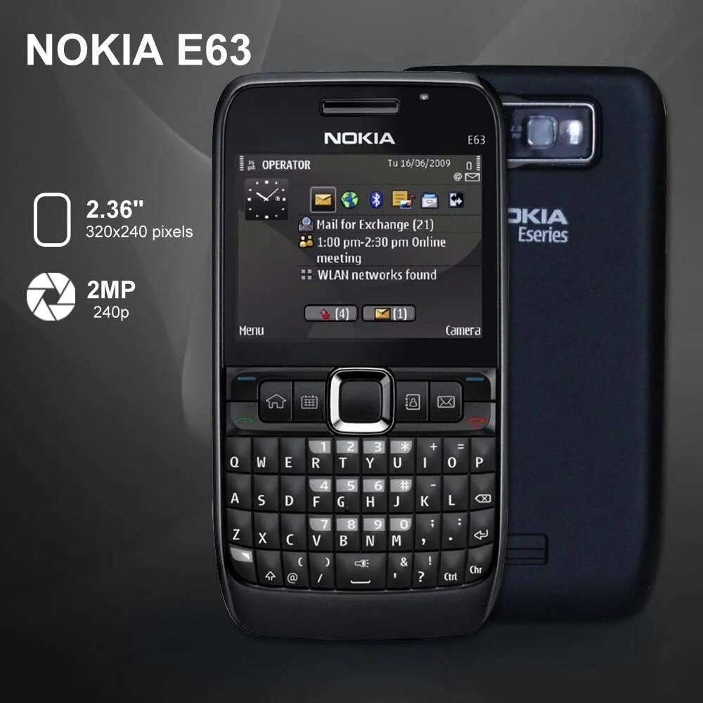 Мобильный телефон Мобильный телефон Nokia E63 3G + Wifi, 2,36 дюйма, 1500 мАч, 4 часов в режиме разговора, 480 часов в режиме ожидания, Телефон русифицирован, белый, черный