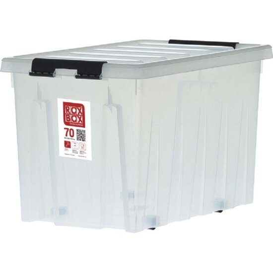 Ящик Тара ROX BOX п/п 580х390х365 мм с крышкой и клипсами, на роликах, 70 л. прозрачный (в упаковке)