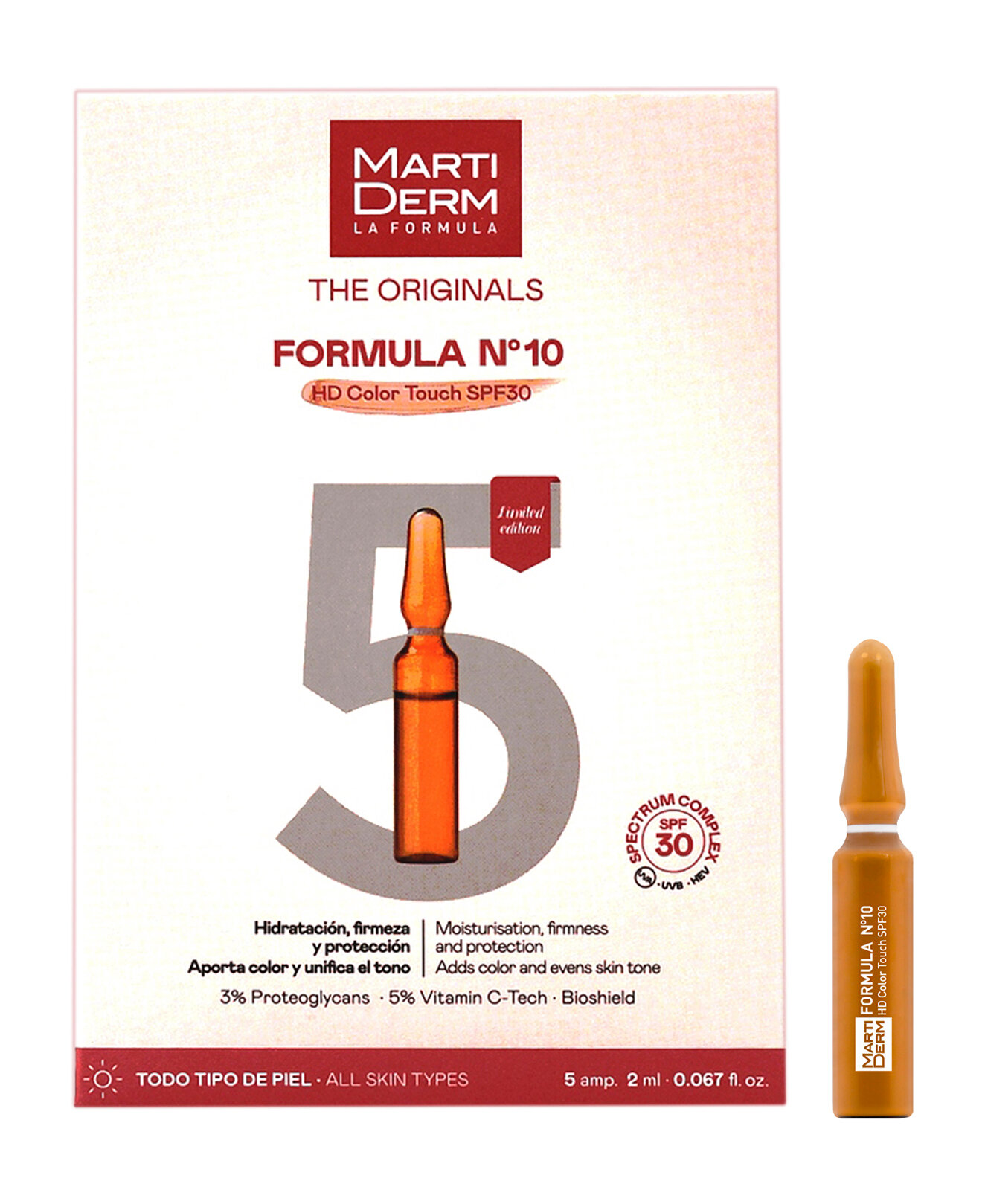 MARTIDERM Ориджиналс Формула 10 HD Color Touch SPF 30 Ампулы для лица дневные, 5х2 мл