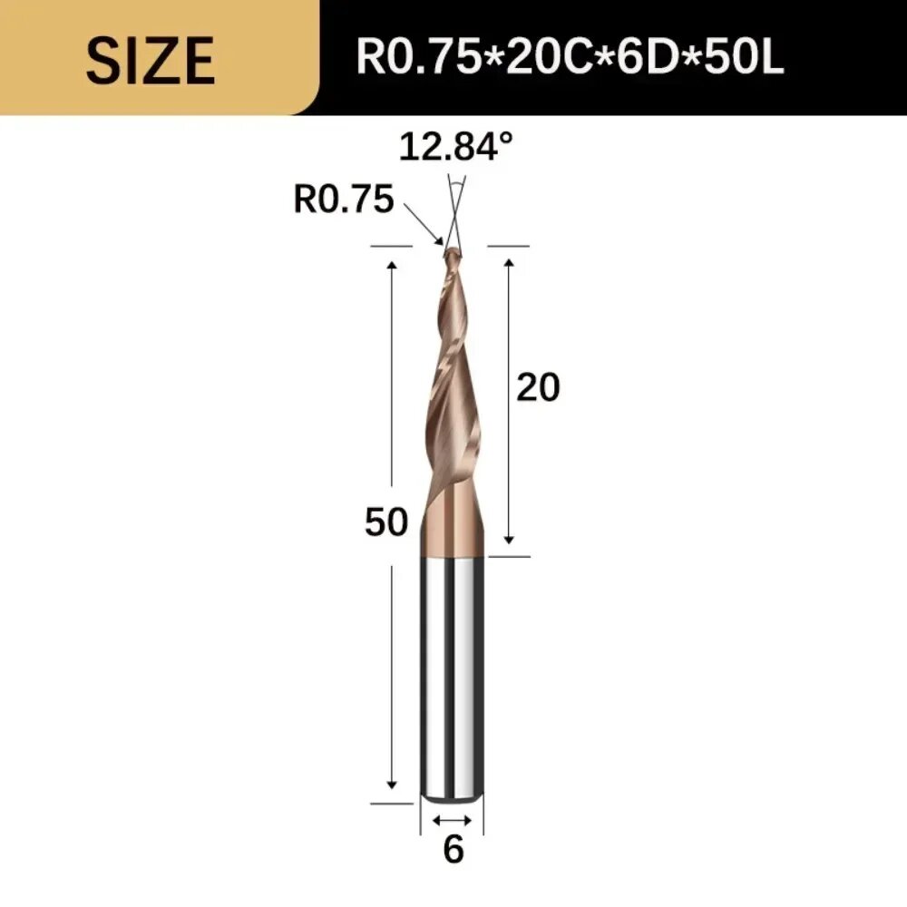 Фреза торцевая коническая R0.75x20C, 6D, 50L