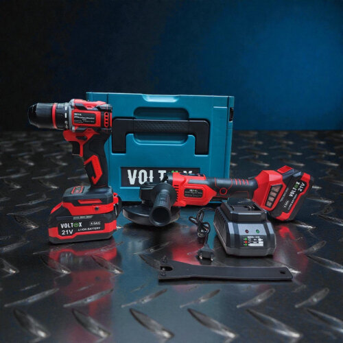 Набор 2 в 1. Акк. бесщ. безударный шуруповерт 65 Нм+УШМ. VOLT-X PRO 2*4 Ач MaxPack V2602