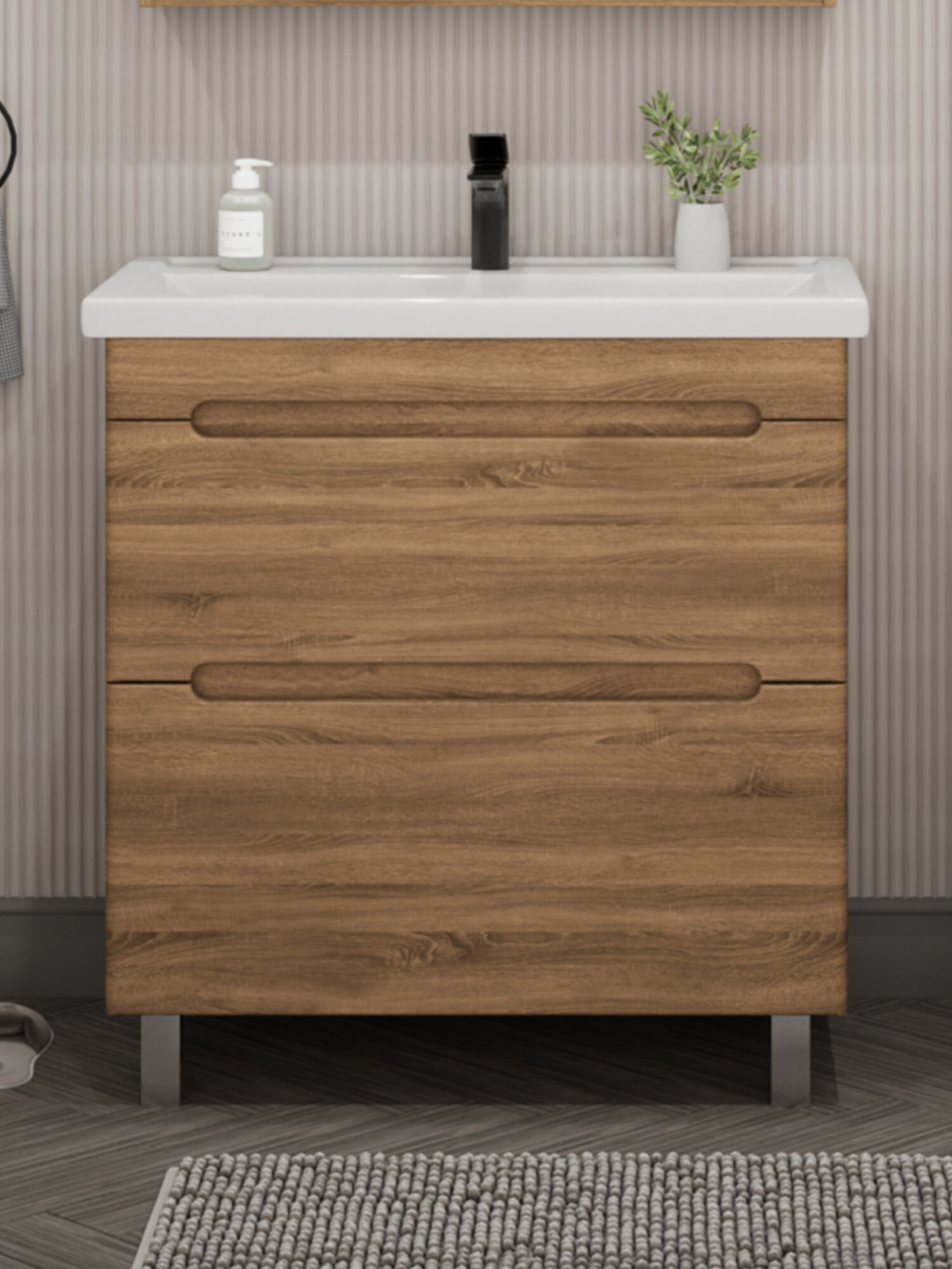 Тумба напольная SanStar Diva 70 с раковиной Фостер 70 (комплект) для ванной комнаты, Gold Craft