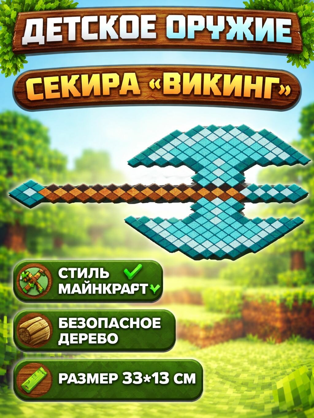 Секира деревянная из майнкрафта "Викинг" 33*13см