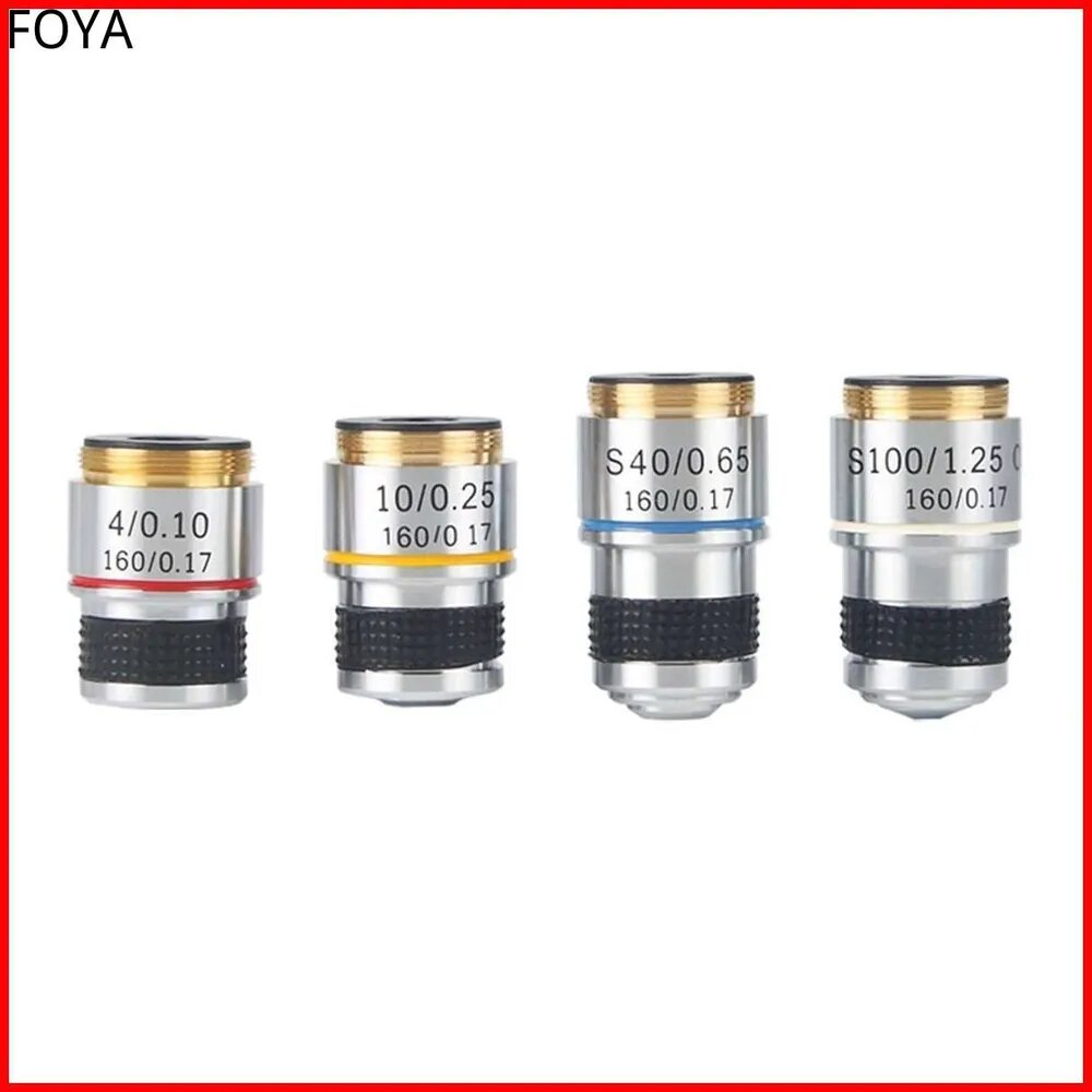 Аксессуары для микроскопа S100/1.25 0 160/0.17 Ахроматический объектив микроскопа Увеличение: 100x серебристый — фото 1
