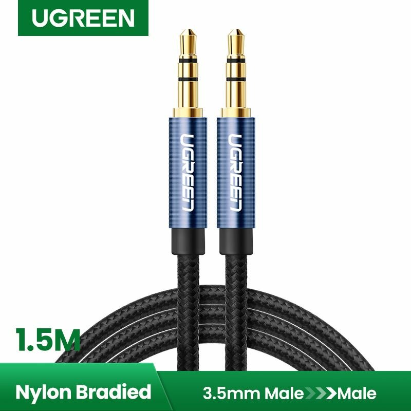 Кабель Ugreen AV112 AUX 3.5mm (M) to AUX 3.5mm (M), в тканевой оплетке, 1 метр