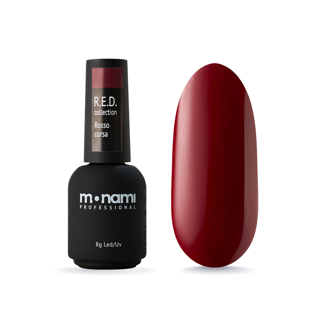 Гель-лак Monami "R.E.D. Rosso Corsa", плотный, для ногтей, 8г, без эффектов, глянцевый
