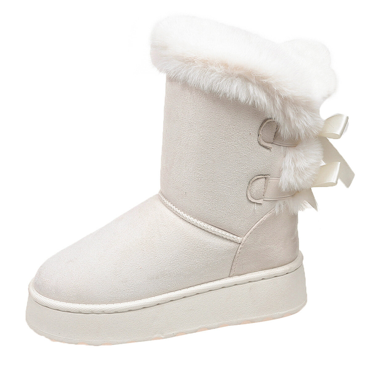 Зимние ботинки большого размера для женщин, осень-зима, новый стиль, толстая подошва с бантом, плюс утолщенная бархатная средняя часть из хлопка