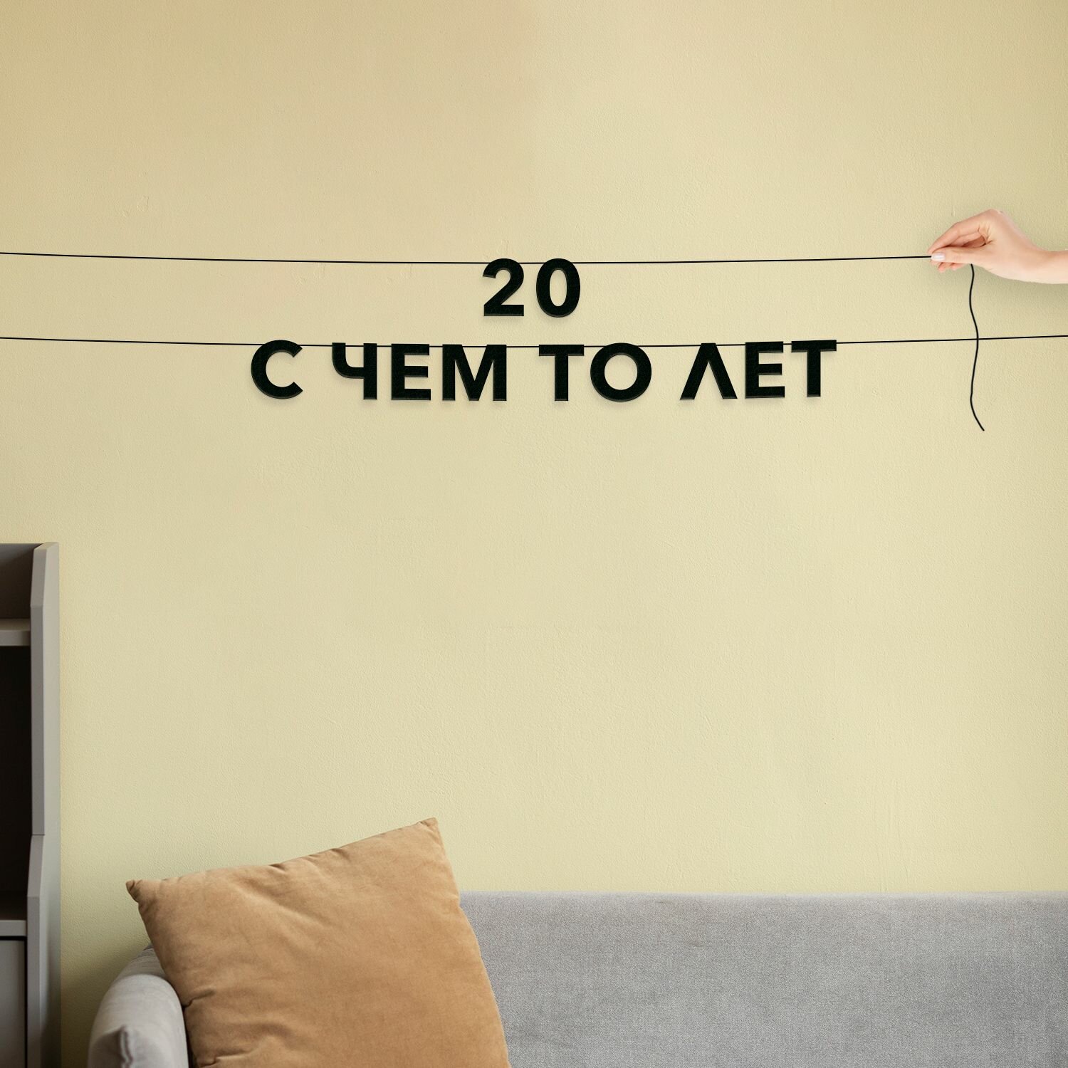 Гирлянда надпись, День рождения - 20 с чем то лет , черная текстовая растяжка.