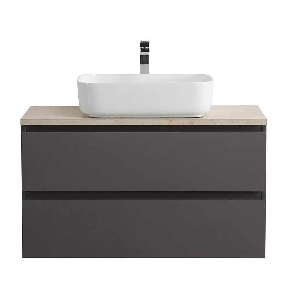 Тумба под раковину со столешницей BelBagno Kraft 90 подвесная, серая, матовая, из МДФ, тумба для ванной, с ящиками