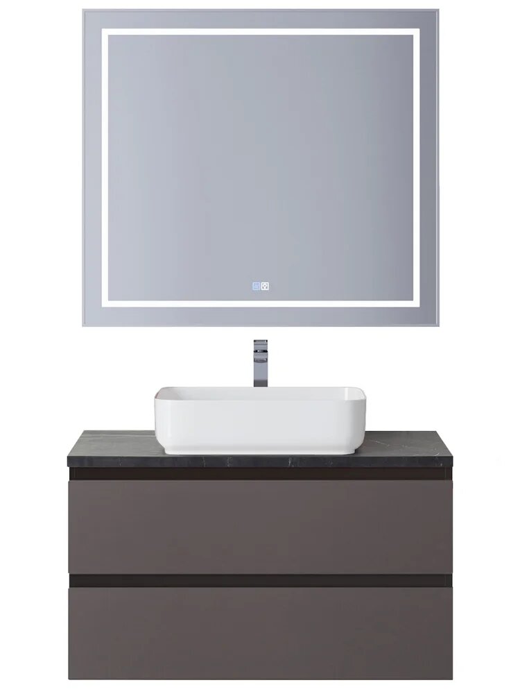 Мебель для ванной комнаты BelBagno Kraft 90 подвесная, матовая темно-серая, столешница kep-90-mno, раковина BB1304