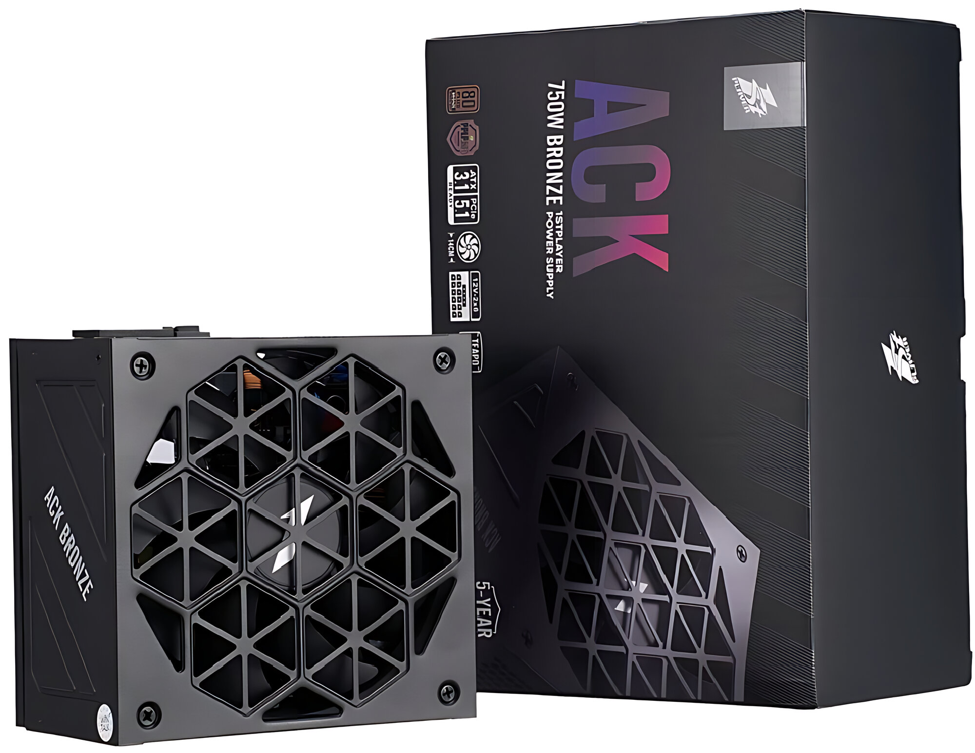 Блок питания 1STPLAYER ACK 850W BRONZE, 140 мм, 16 Pin PCIe 5.1, 80 PLUS Bronze (HA-850AA2)