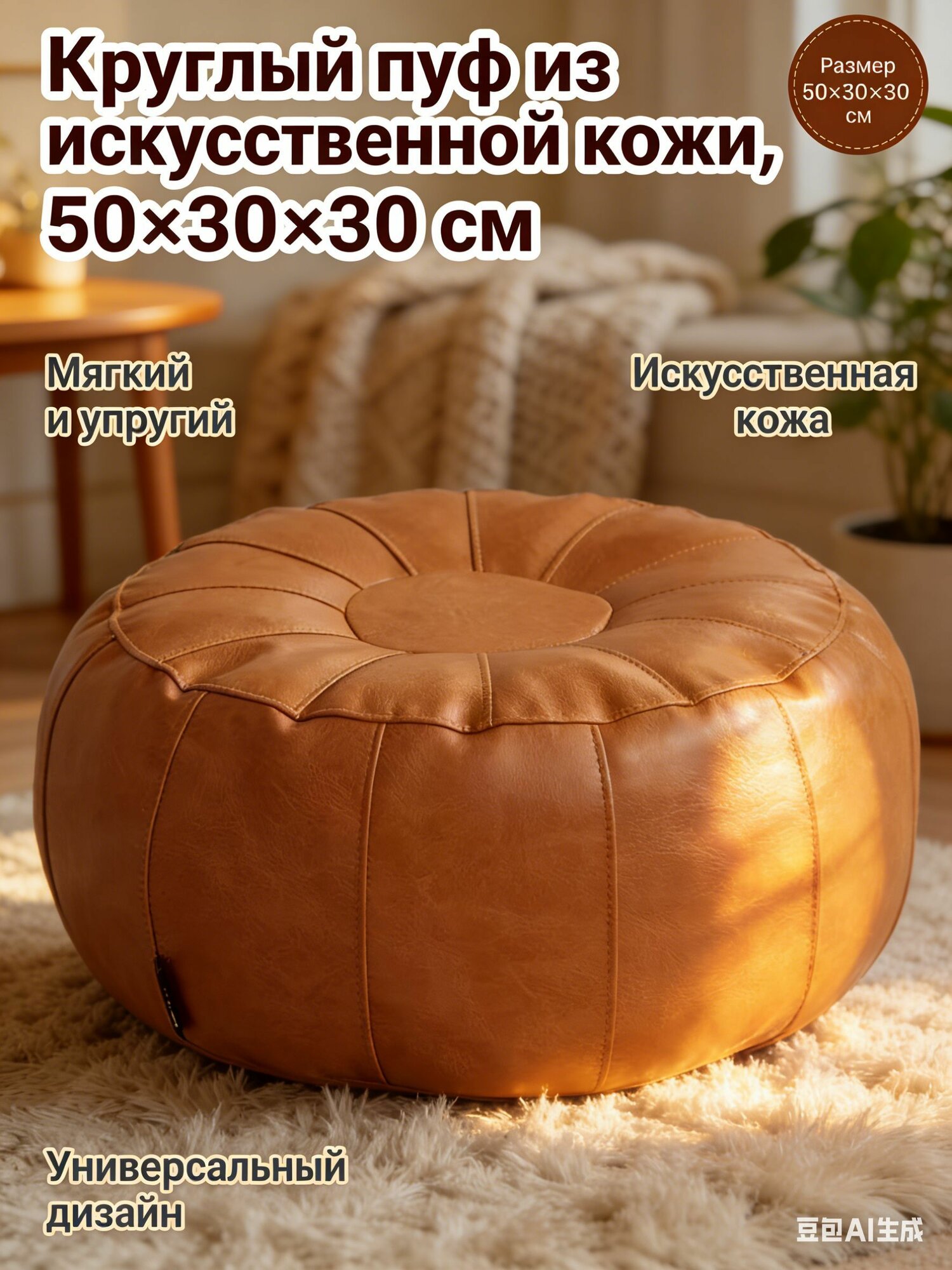 Пуф, Винилискожа, 50.1х30.1х30.1 см