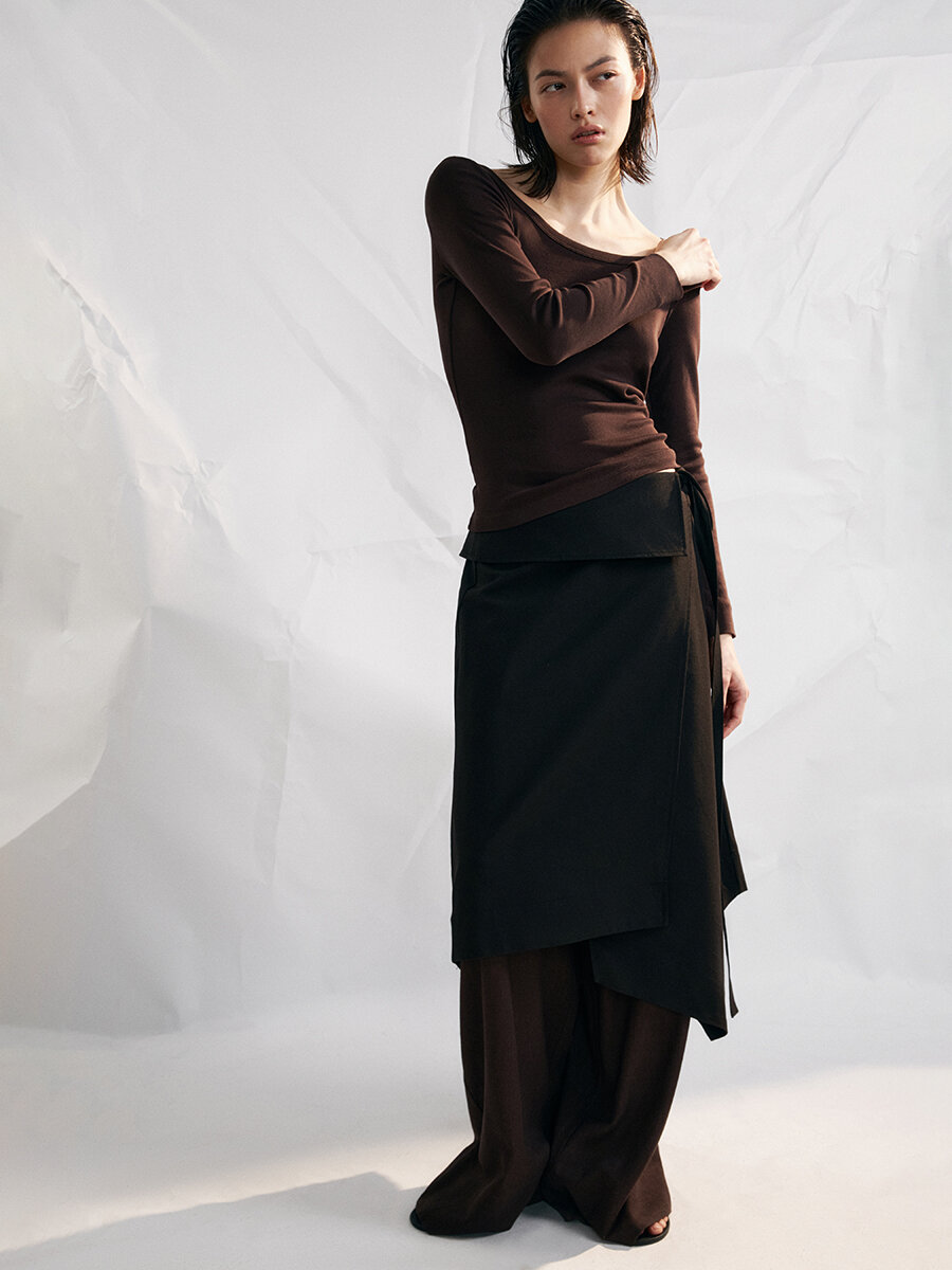 Лонгслив хлопковый облегающий базовый