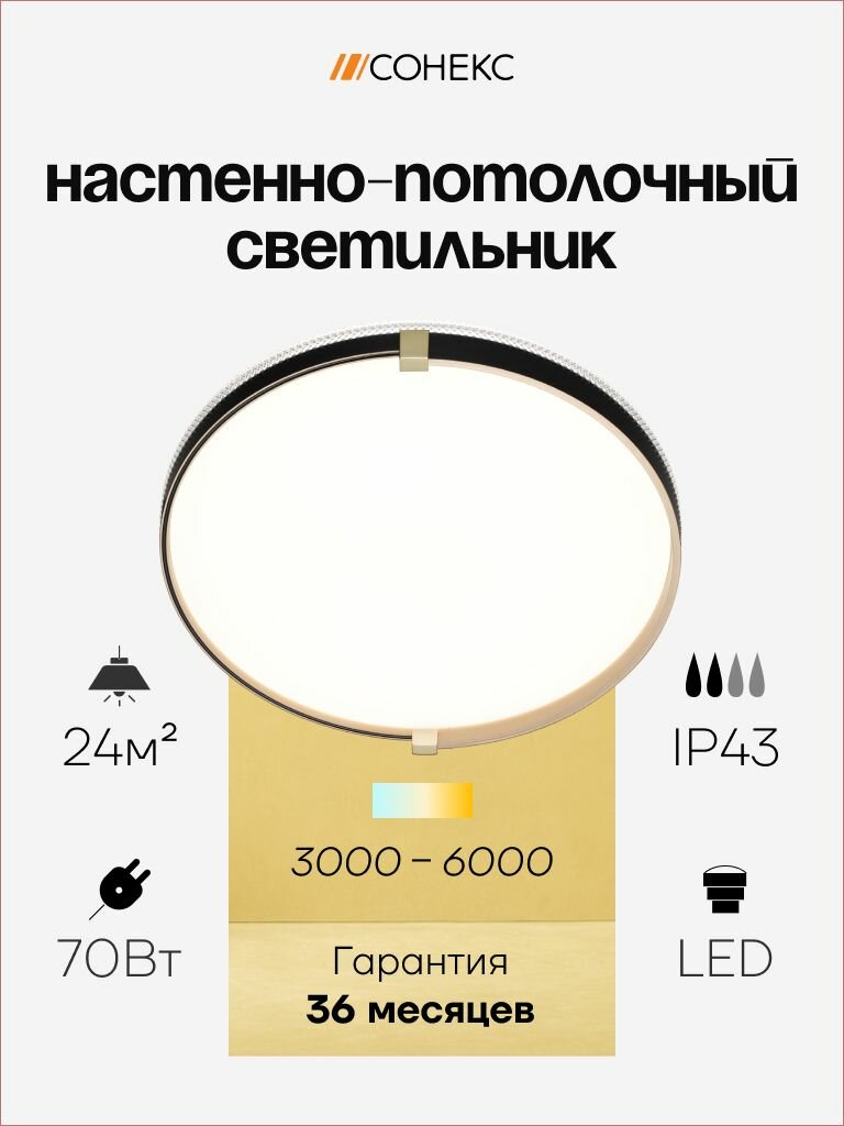 Настенно-потолочный светильник SONEX OLIDI BLACK 7647/EL LED 70W белый