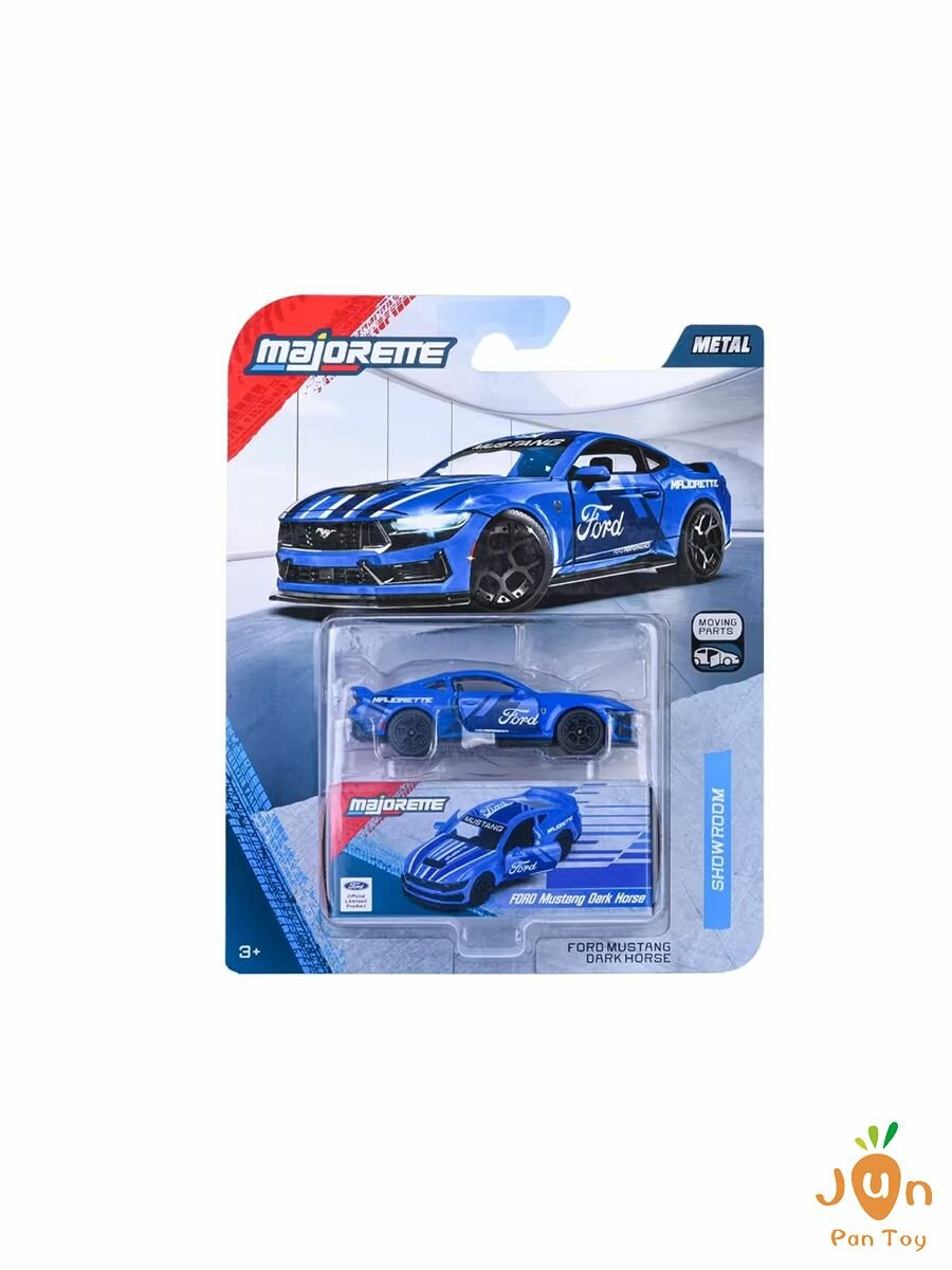 Игрушечный машина, Majorette Showroom Ford Mustang Dark Horse / Детская металлическая модель машины Ford Mustang синего цвета (масштаб 1:64) - готовый подарок для коллекции.