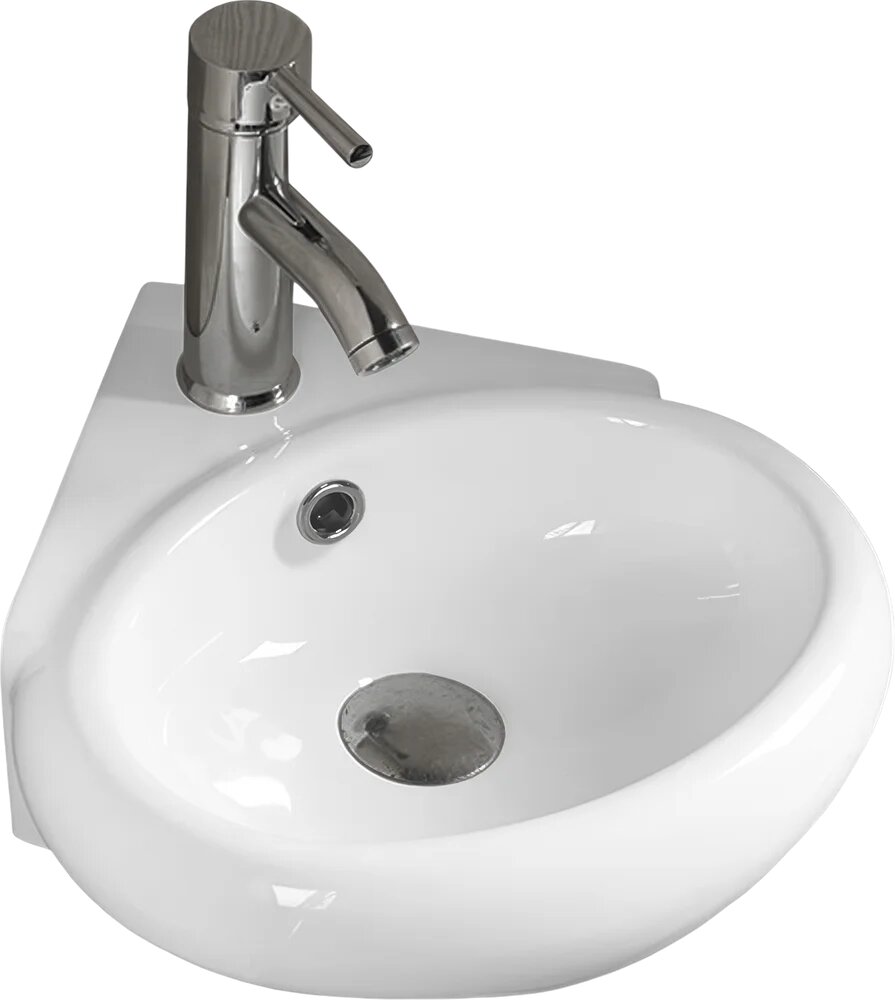 Раковина маленькая в туалет Melana E604-805 39 мини, угловая, подвесная, белая, со встроенным сливом-переливом, раковина для ванной фаянсовая, овальная