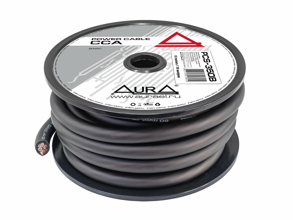 Кабель силовой AurA PCS-350B, 0AWG/50мм2, 10м/катушка, черный