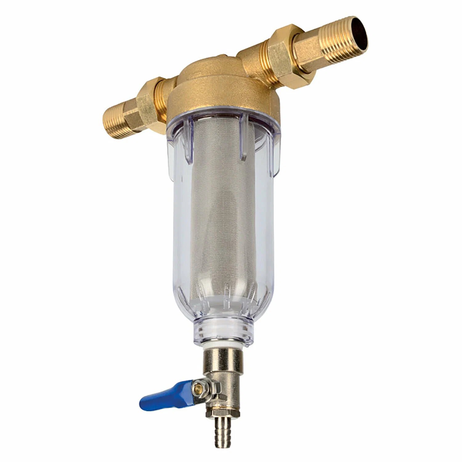 Фильтр Prio Новая вода сетчатый с промывкой А 271 на х/в, прозрачный корпус